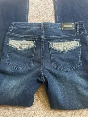 Luxe | Jeans | Tru Luxe Jeans Dark Blue Denim Jeans With Rhinestone ...